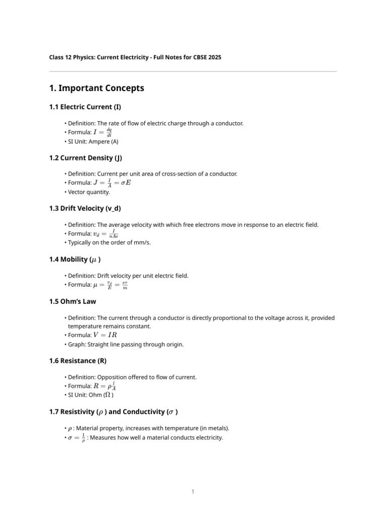 Current Electricity Notes | PDF | Electrical Resistivity And ...