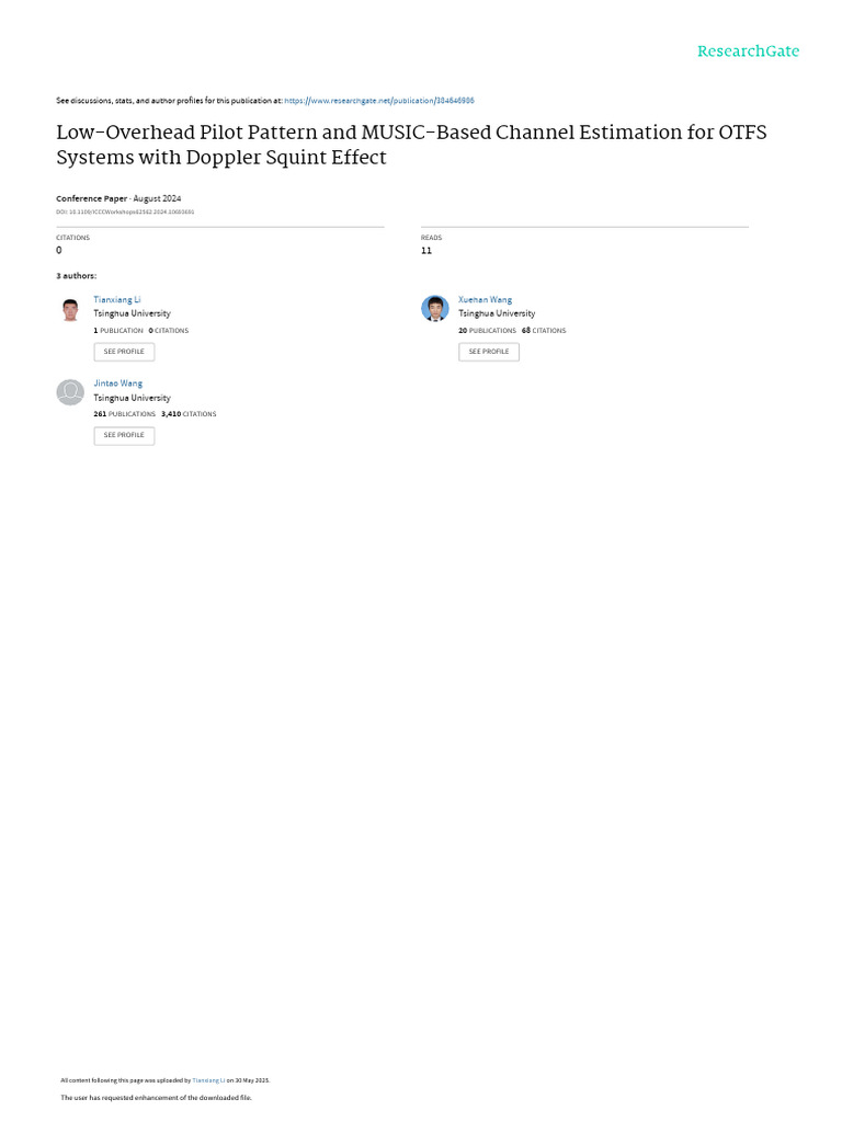 Low-Overhead Pilot Pattern and MUSIC-Based Channel Estimation For OTFS Systems With Doppler ...