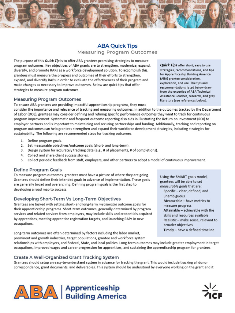 508 ABA Measuring Outcomes Tip Sheet | PDF | Apprenticeship | Goal