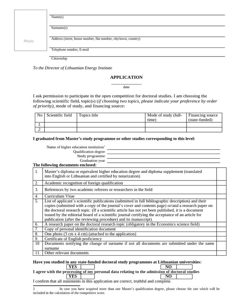 Lei PHD Application Form 2025 | PDF | Academic Degree | Doctor Of Philosophy