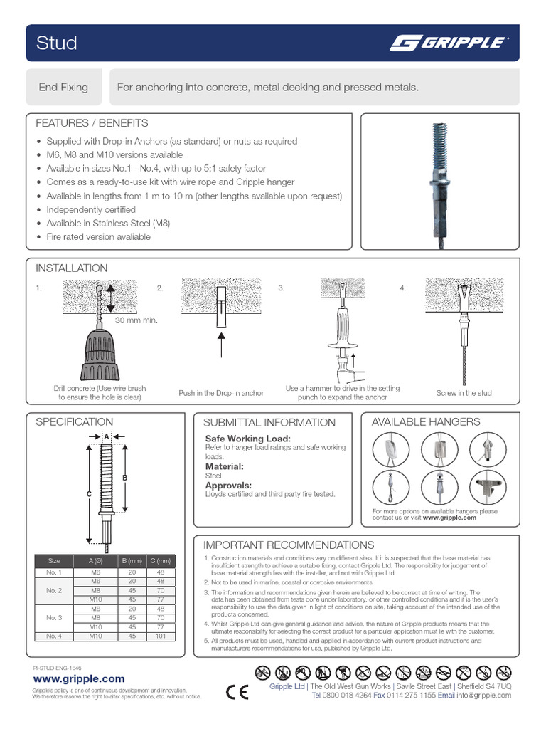 Instruções - Gripple Terminal Stud (S6G S8G) | PDF