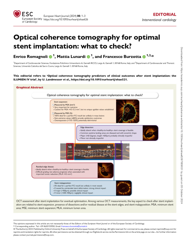 Optical Coherence Tomography For Optimal Stent Implantation | PDF ...