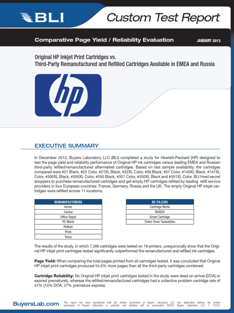 HP Inkjet Cartridges Vs EMEA Refilled Cartridges | PDF | Printer ...