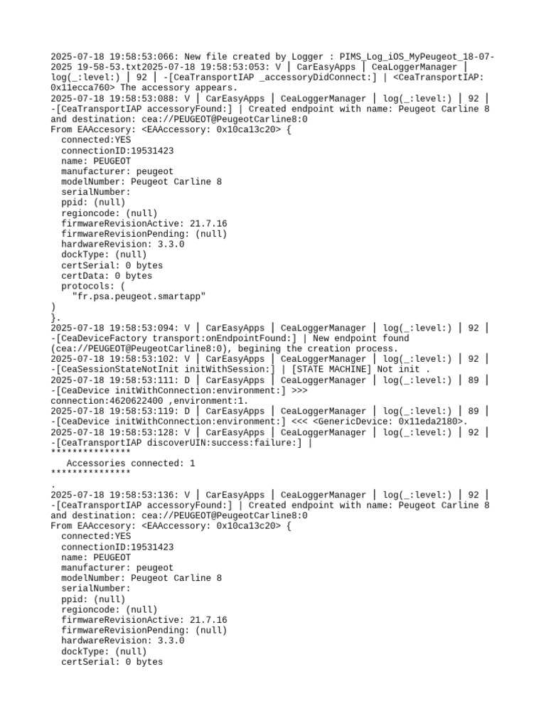PIMS - Log - iOS - MyPeugeot - 18-07-2025 19-58-53 | PDF | Computer Engineering | Computer ...