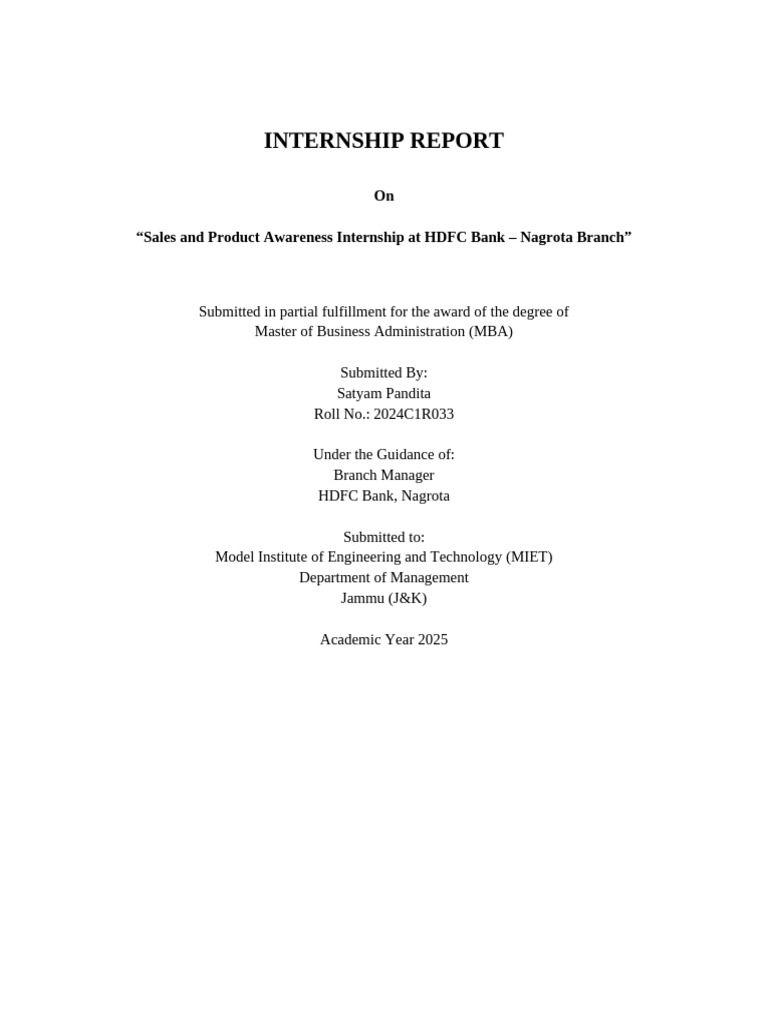 HDFC Bank Internship Certificate Report | PDF | Banks | Internship