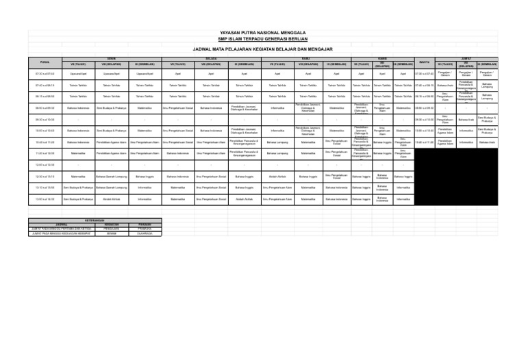 Untitled Spreadsheet - Jadwal Mapel Semua Kelas | PDF