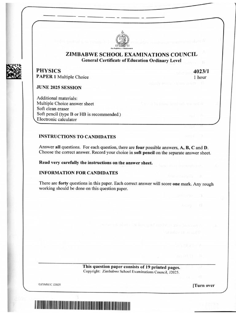 Phy o LVL 2025 Jun p1-1 | PDF