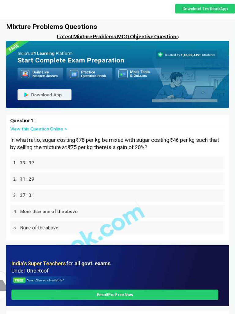 MCQ On Mixture Problems 5eea6a1039140f30f369e840 | PDF