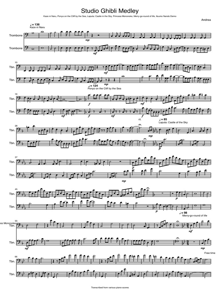 Studio Ghibli Piano Medley Transcriptions | PDF