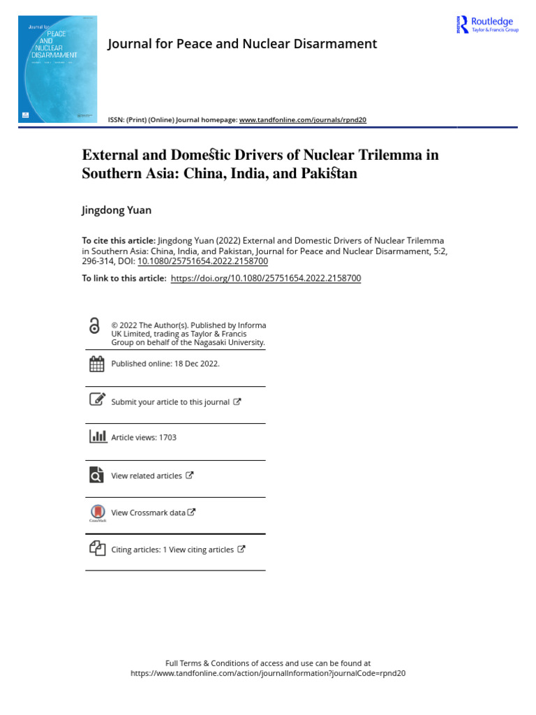 External and Domestic Drivers of Nuclear Trilemma in Southern Asia ...