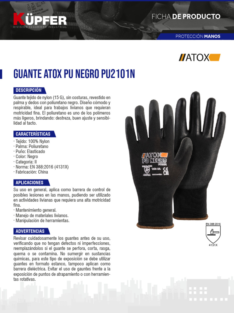Ficha Proveedor Guante Atox Pu Negro Pu2101 61554 | PDF | Guante ...