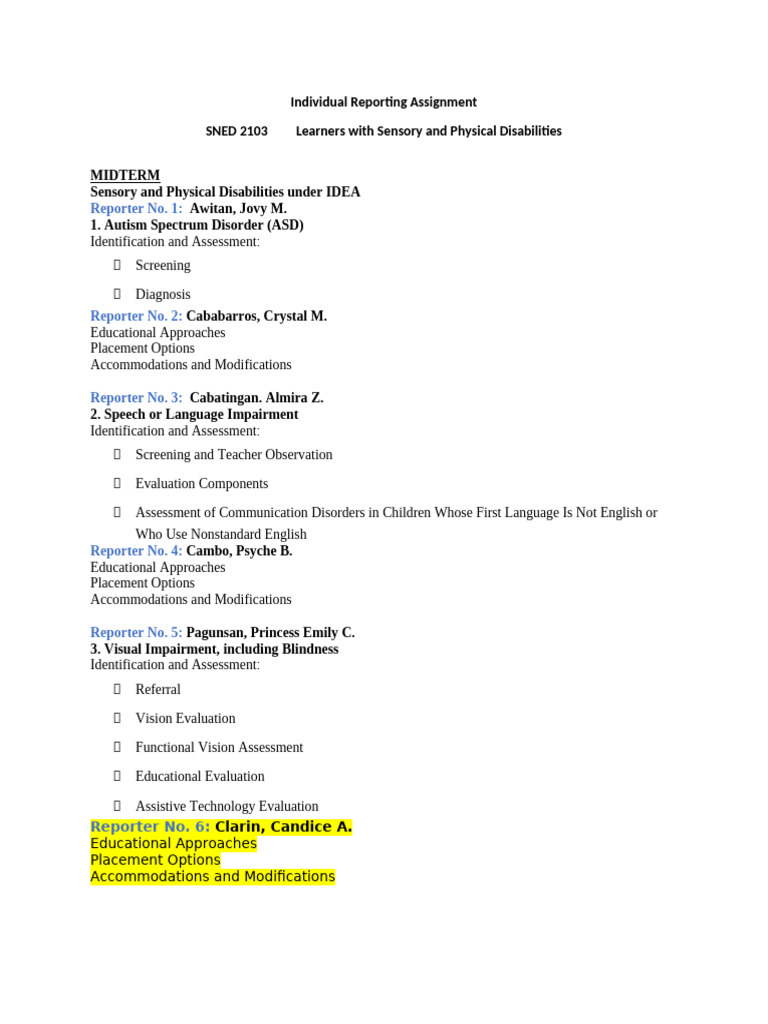 Individual Reporting Assigment | PDF | Individualized Education Program ...