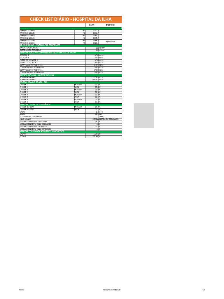 Check List Diário Hospitalar 2025 | PDF | Materiais transparentes ...