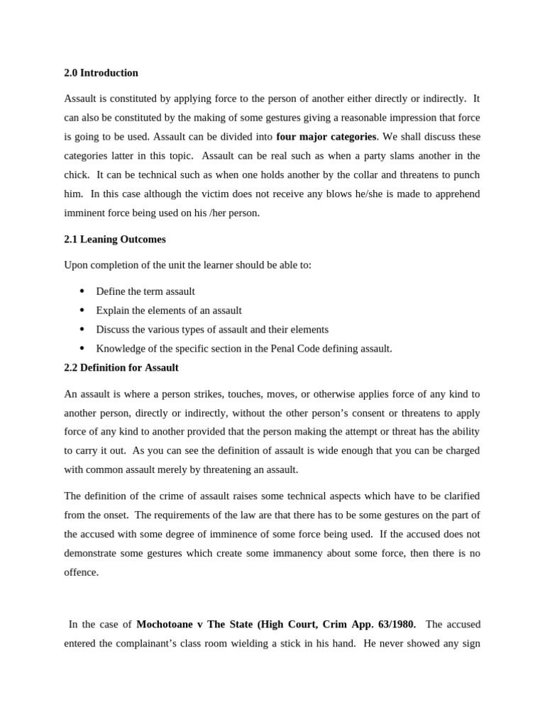 Unit 2 Criminal Law Specific Offenses | PDF | Assault | Mens Rea