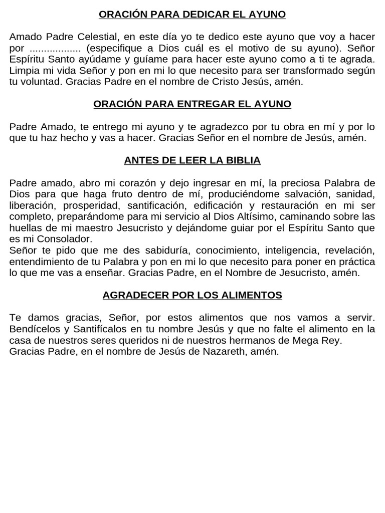 Oración para Dedicar El Ayuno | PDF