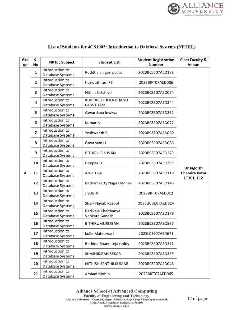 DBMS Class Allocation | PDF