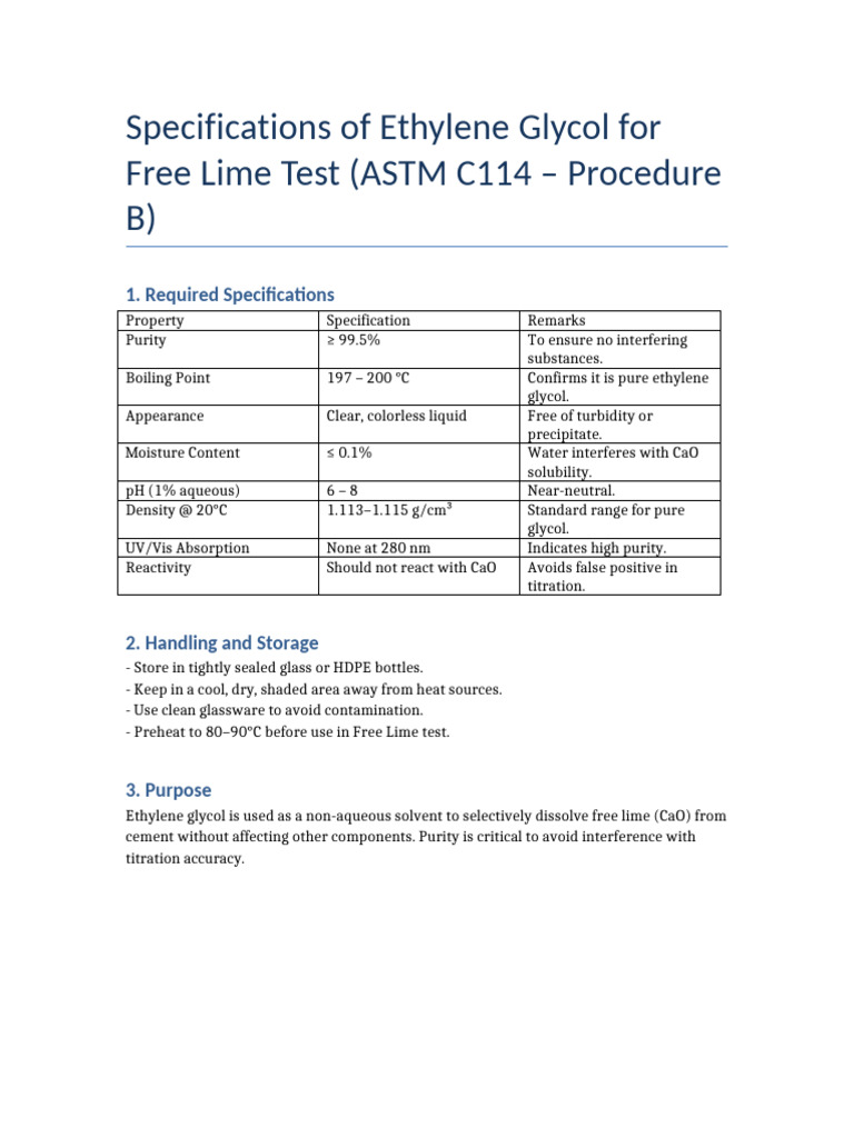 Ethylene Glycol Specifications Free Lime Test | PDF