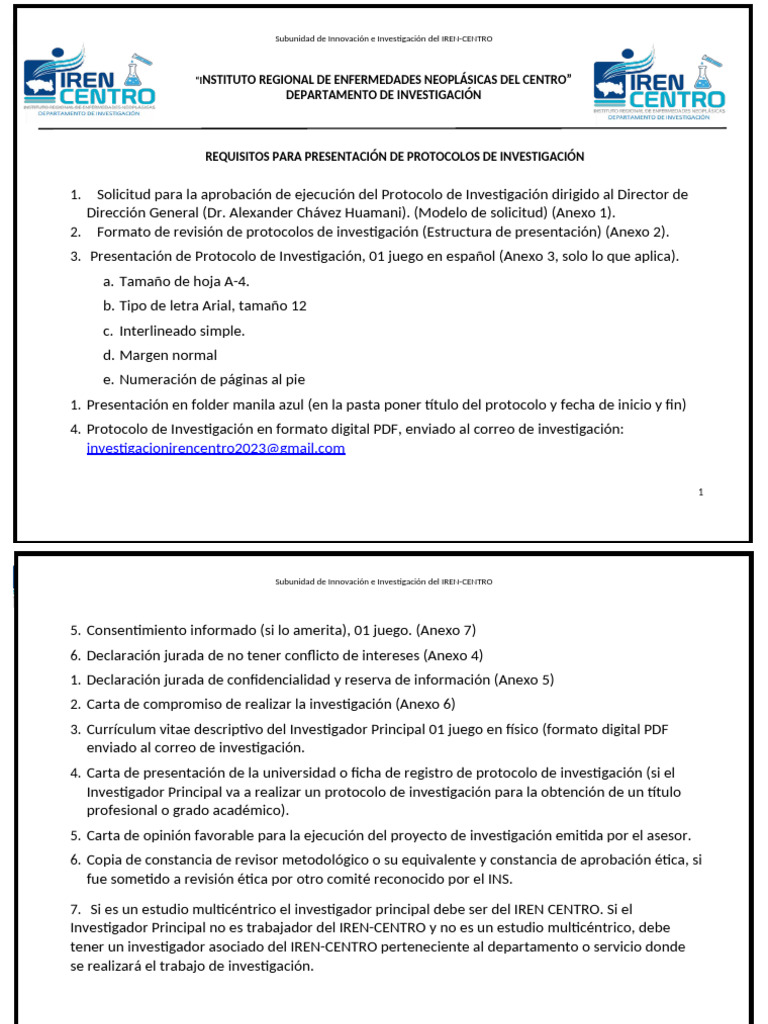 Requisitos para Presentación de Protocolos de Investigación | PDF | Cáncer | Neoplasias