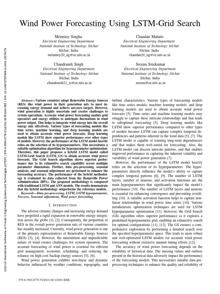 Wind Power Forecasting Using LSTM-Grid Search | PDF | Forecasting | Outlier