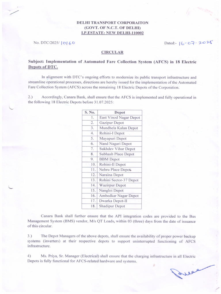 Reg. Implementation of Automated Fare Collection System (AFCS) in 18 ...