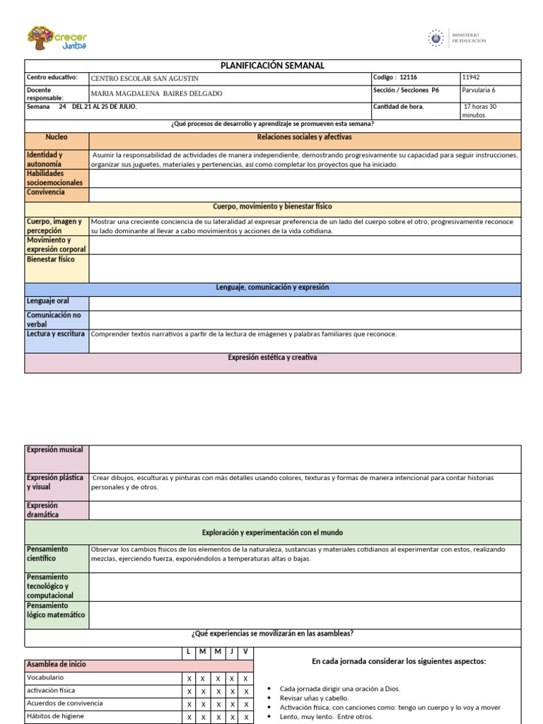 Parvularia 6 Semana 24 | PDF | Pensamiento | Comunicación