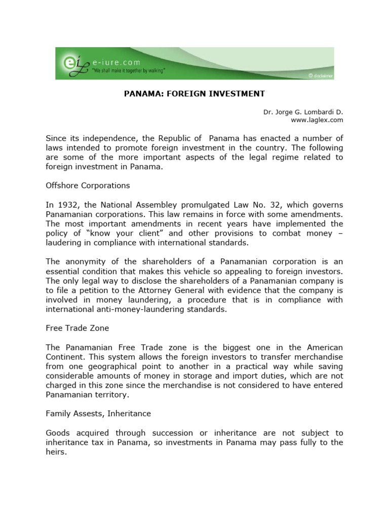 Panama's Foreign Investment Laws Explained | PDF | Travel Visa | Panama