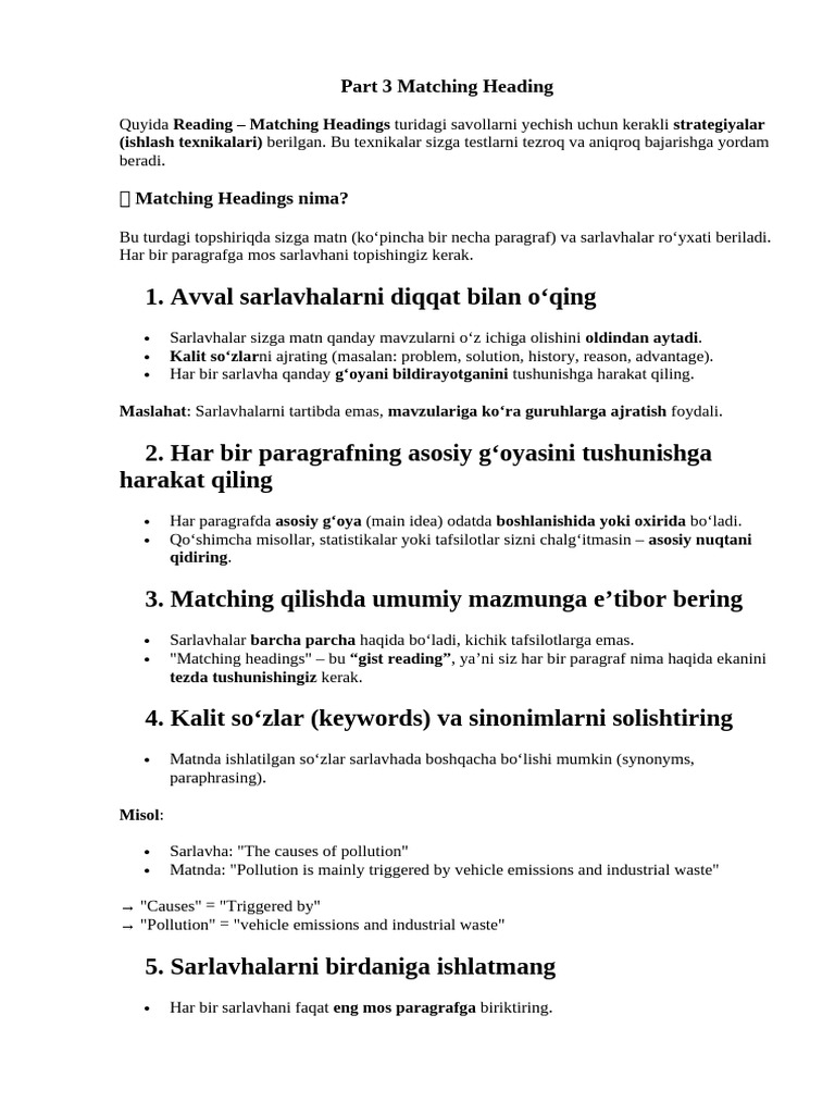Part 3 Matching Heading | PDF