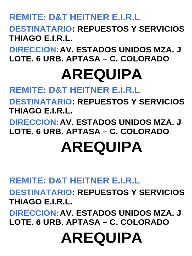 Remisión de D&T Heitner E.I.R.L. | PDF