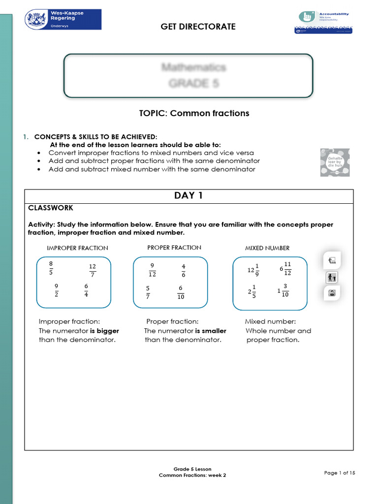 Lesson Plan GR 5 Mathematics T3 W2 | PDF | Arithmetic | Mathematical ...