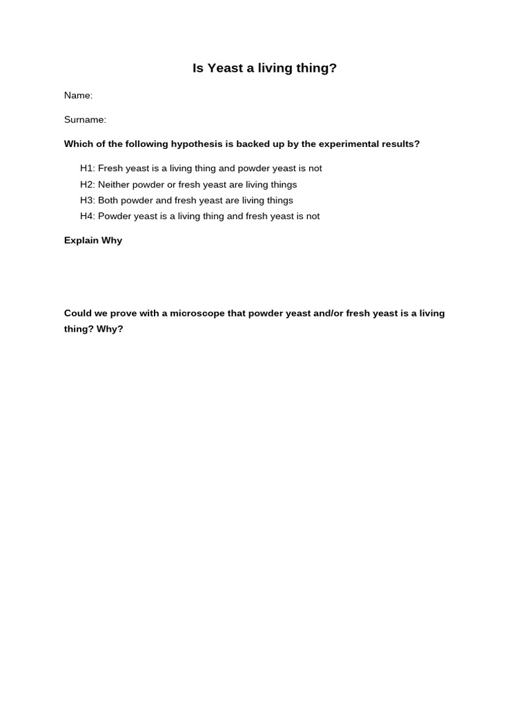 Is Yeast A Living Thing - Template | PDF