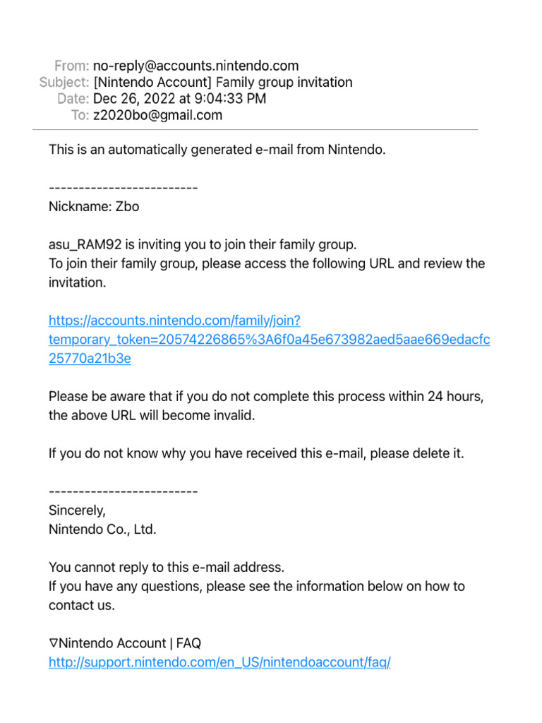 (Nintendo Account) Family Group Invitation | PDF