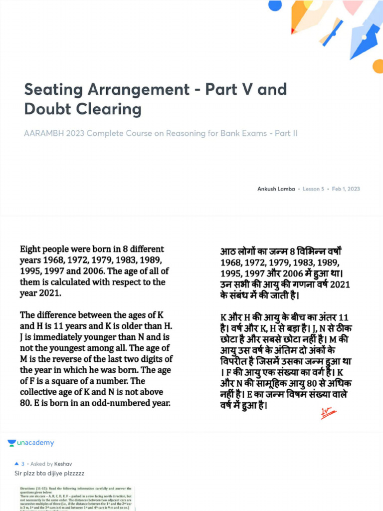 Seating Arrangement Part V and Doubt Clearing With Anno | PDF
