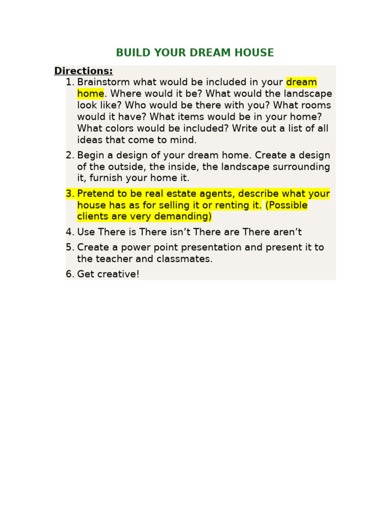 Build Your Dream House Activity | PDF