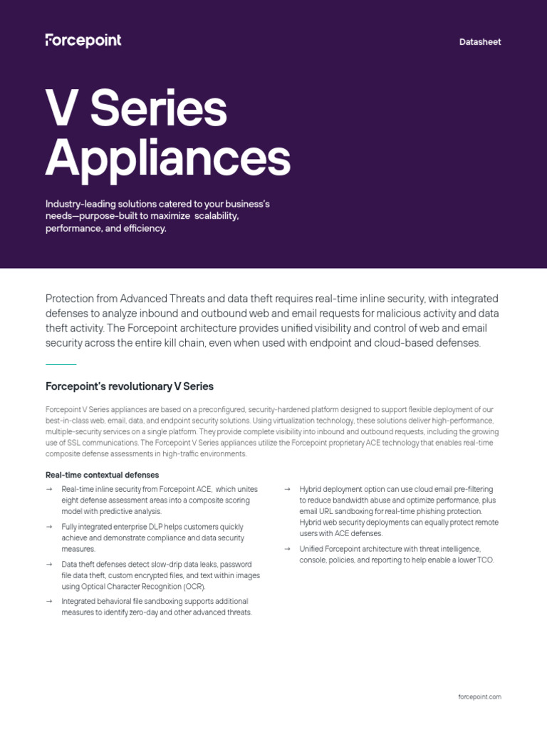 Datasheet Forcepoint V Series Appliances en | PDF | Security | Computer Security