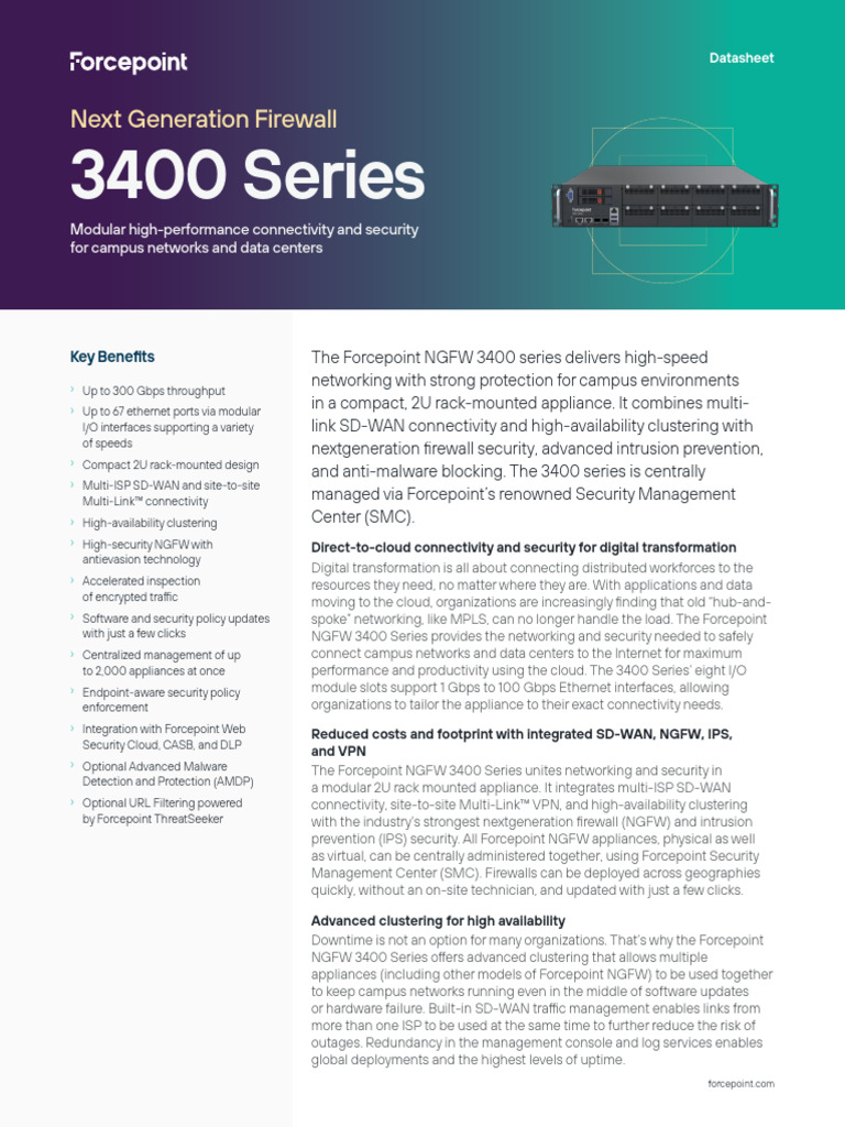 Datasheet Forcepoint NGFW 3400 Series Appliance en - 0 | PDF | Computer Network | Firewall ...