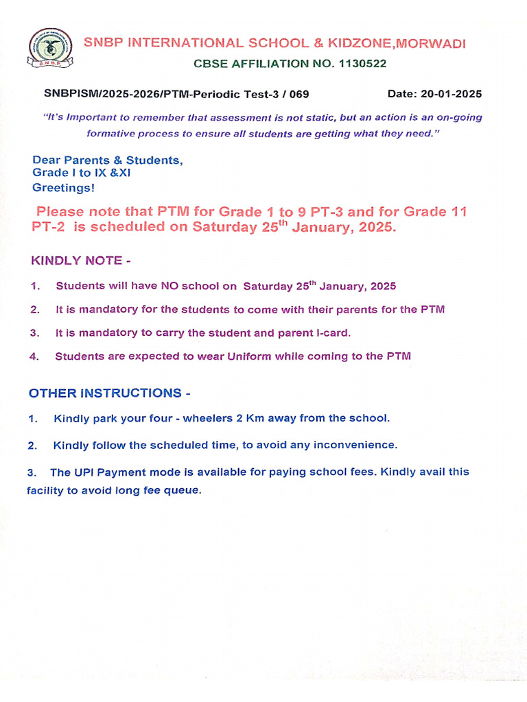 Periodic Test 3 - PTM Schedule - 2025 | PDF
