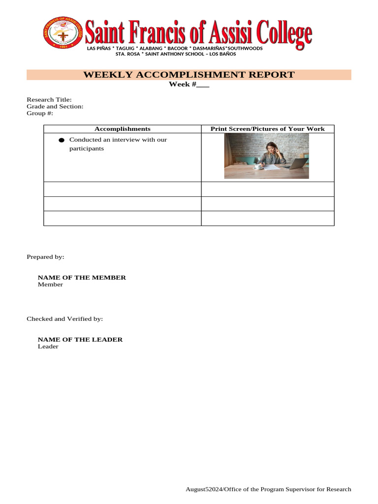 Weekly Accomplishment Report Template | PDF