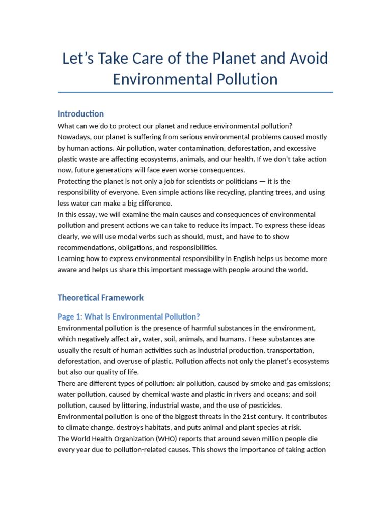 Let S Take Care of The Planet Essay | PDF | Pollution | Waste