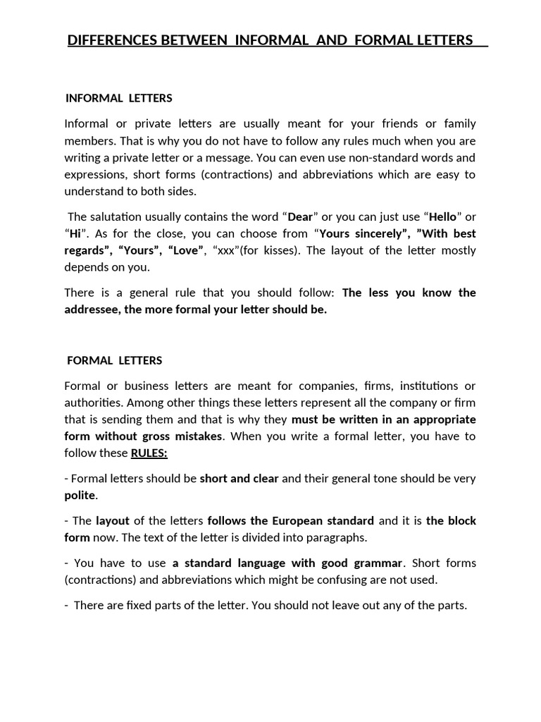 Difference - INFORMAL AND FORMAL LETTERS | PDF