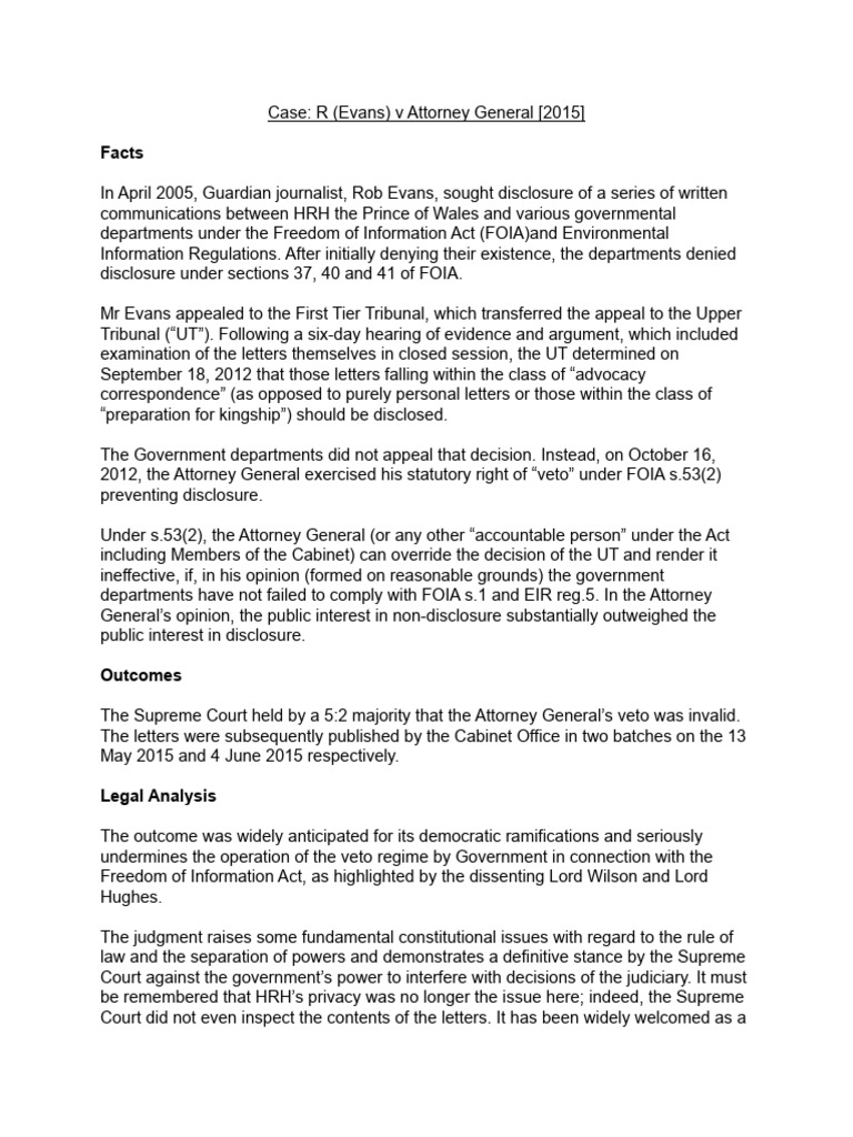 Case - Evans V Attorney General | PDF | Freedom Of Information Act ...