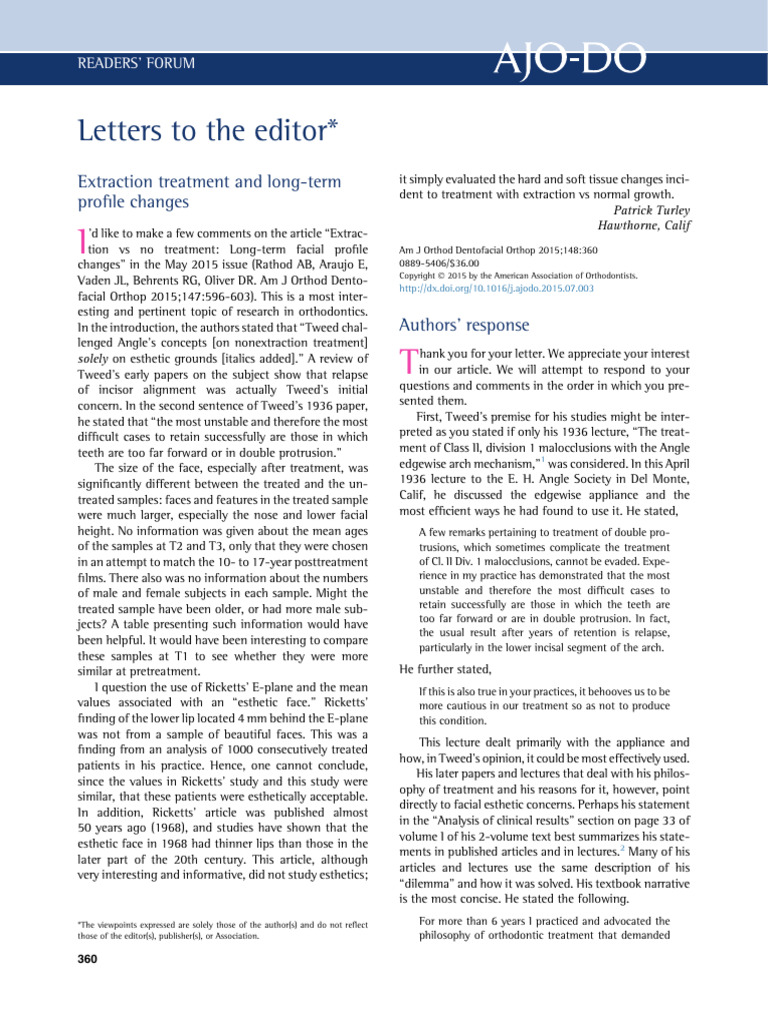 Extraction Treatment Impact on Facial Profile | PDF | Orthodontics ...