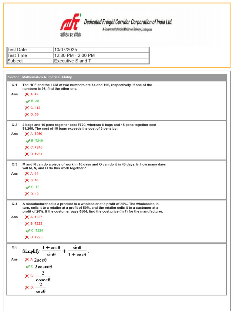 DFCCIL 2025 Ans Key English | PDF | Ductility | Thermal Conduction