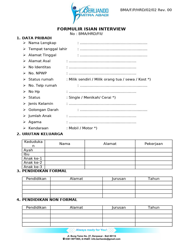 Formulir Isian Interview 2025 | PDF