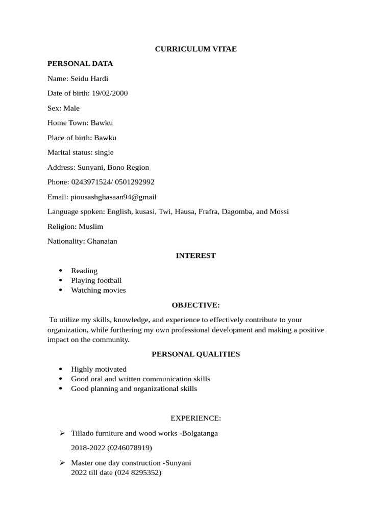 MY CV, Testimonial and Certification and Other Relevant Documents | PDF