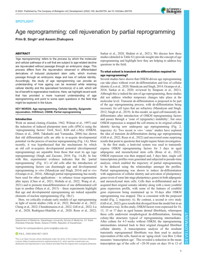 Age Reprogramming Cell Rejuvenation by Partial Rep | PDF | Cell Potency | Cellular Differentiation