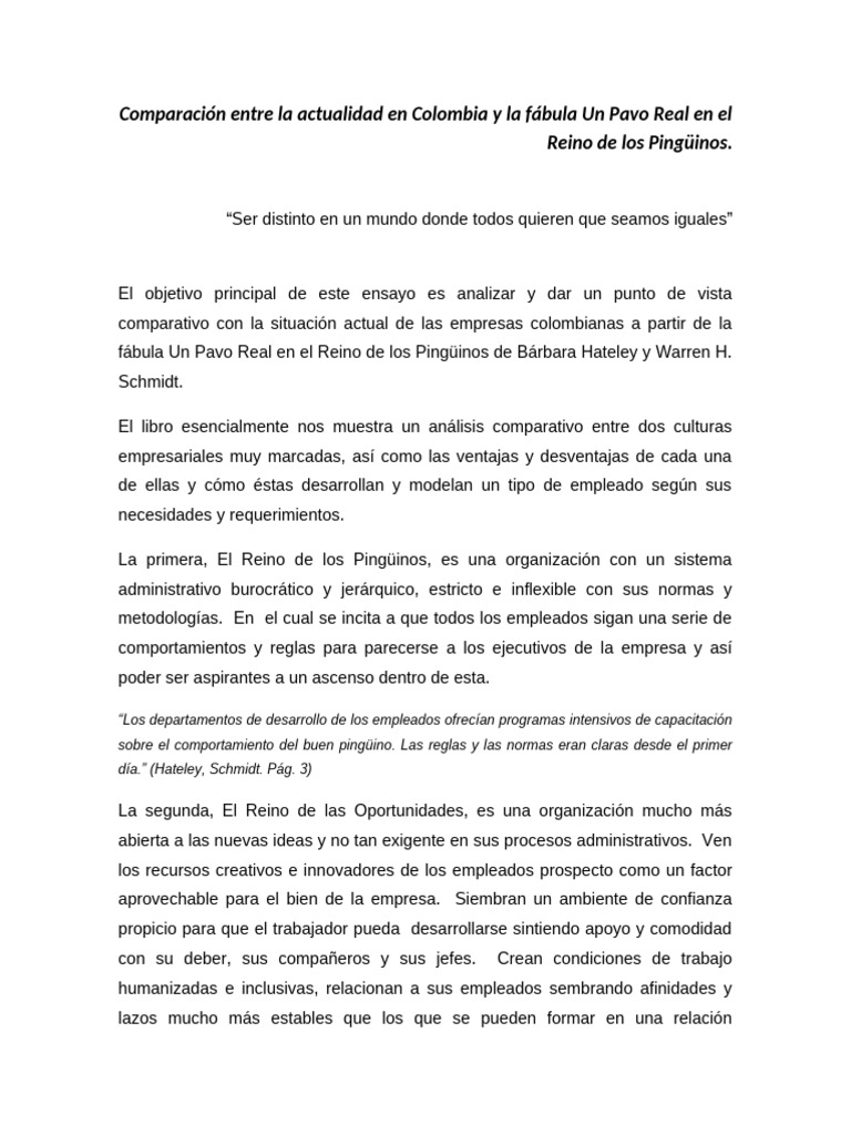 Ensayo - Comparación Entre La Actualidad en Colombia y La Fábula Un ...