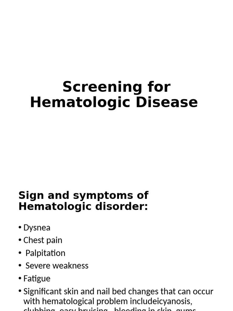 Screening For Hematological Disease | PDF | Bleeding | Anemia