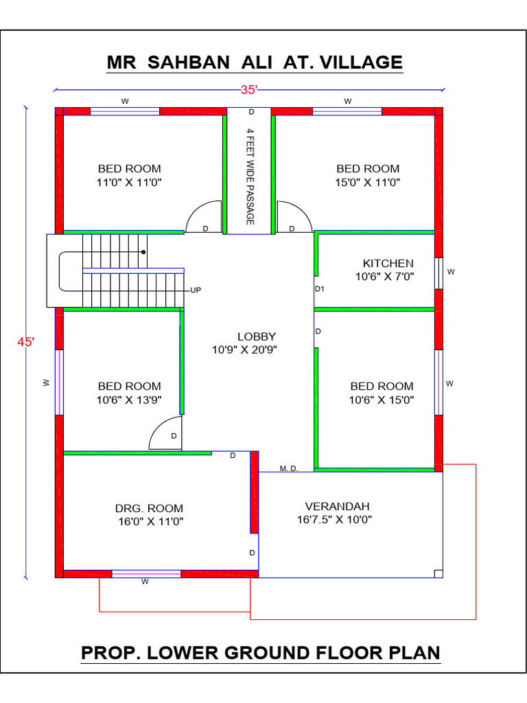 MR Sahban Ali At. Village: Bed Room 15'0" X 11'0" Bed Room 11'0" X 11'0 ...