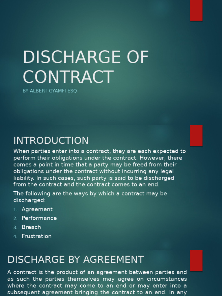 Discharge of Contract Explained | PDF | Breach Of Contract | Civil Law ...