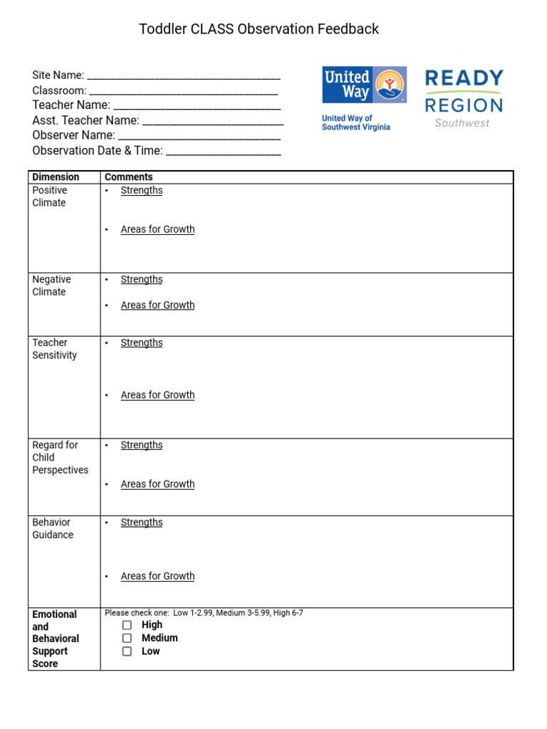 Toddler CLASS Observation Feedback | PDF
